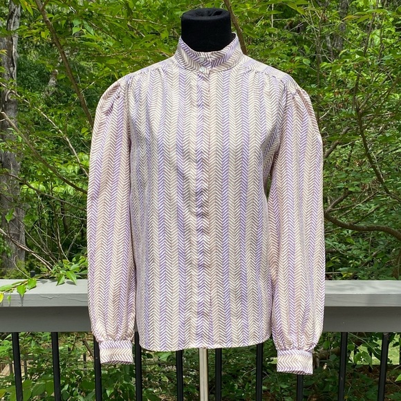 Vintage | Tops | Vintage 8s Princess Sleeve Highneck Secretary Top ...